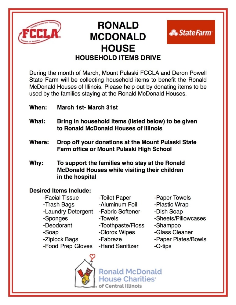 MPHS FCCLA and State Farm Hold Household Items Drive for Ronald ...